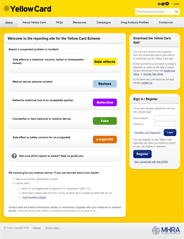 Reporting – Yellow Card Centre Scotland